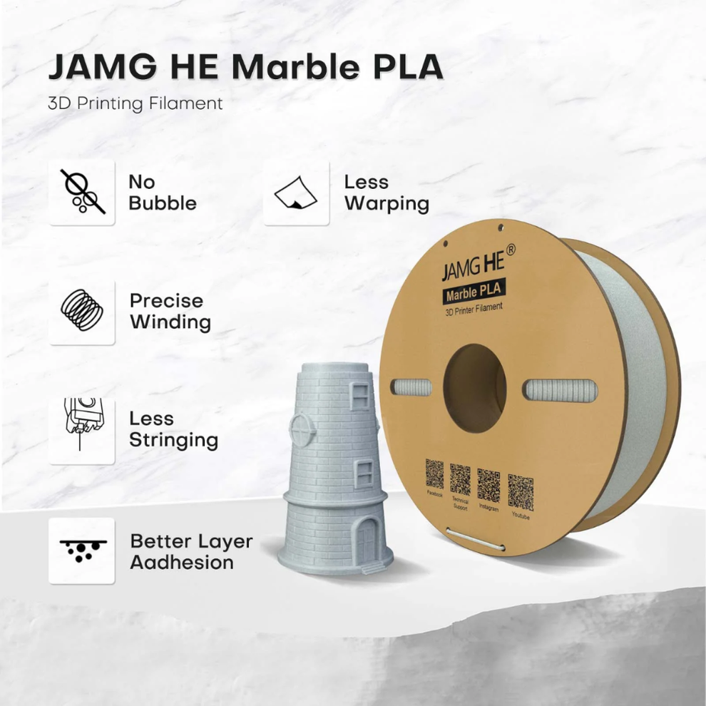 JAMG HE Marble PLA+ 1.75MM Filament 1KG – Ideal 3D